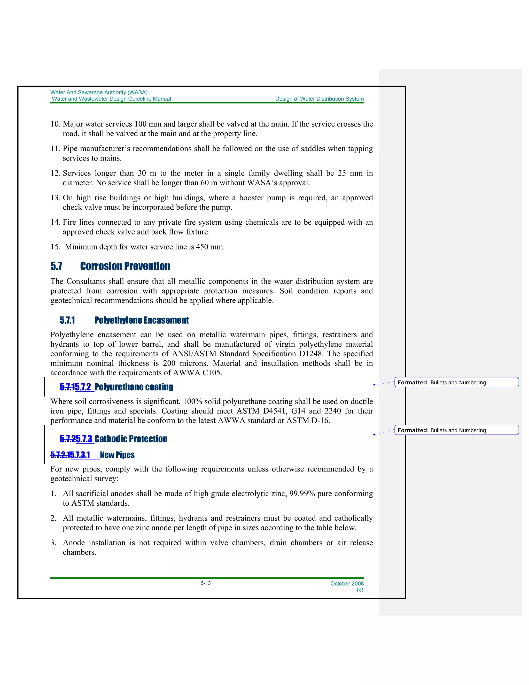 WASA Wastewater and Potable Water Design Requirements | PDF