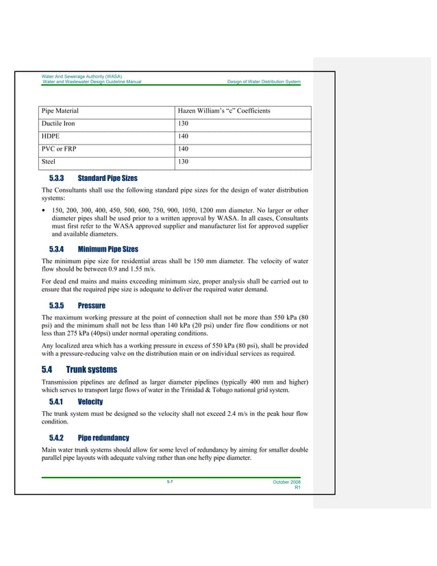 WASA Wastewater and Potable Water Design Requirements | PDF | Business ...