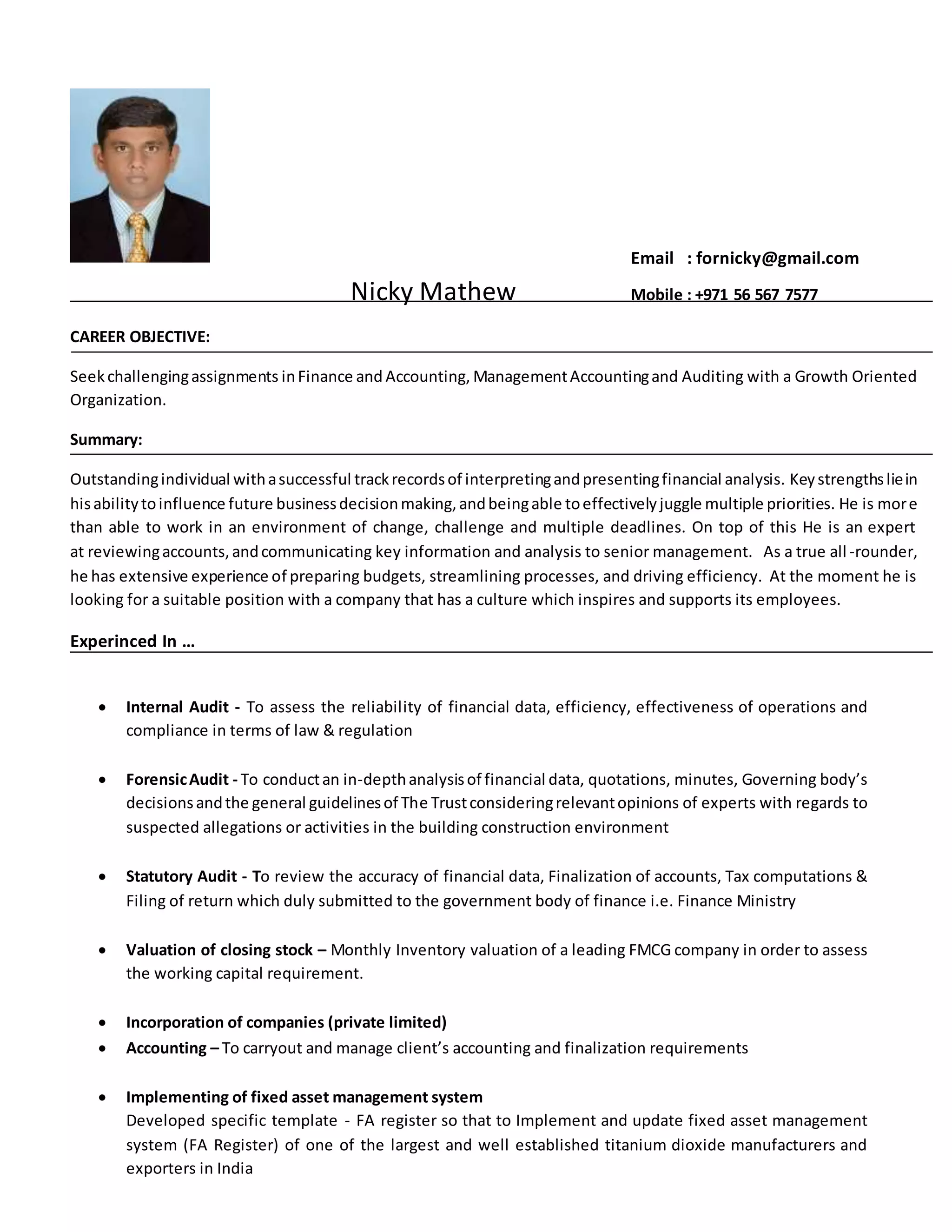 Nicky Mathew (CV) - (Fin) | PDF