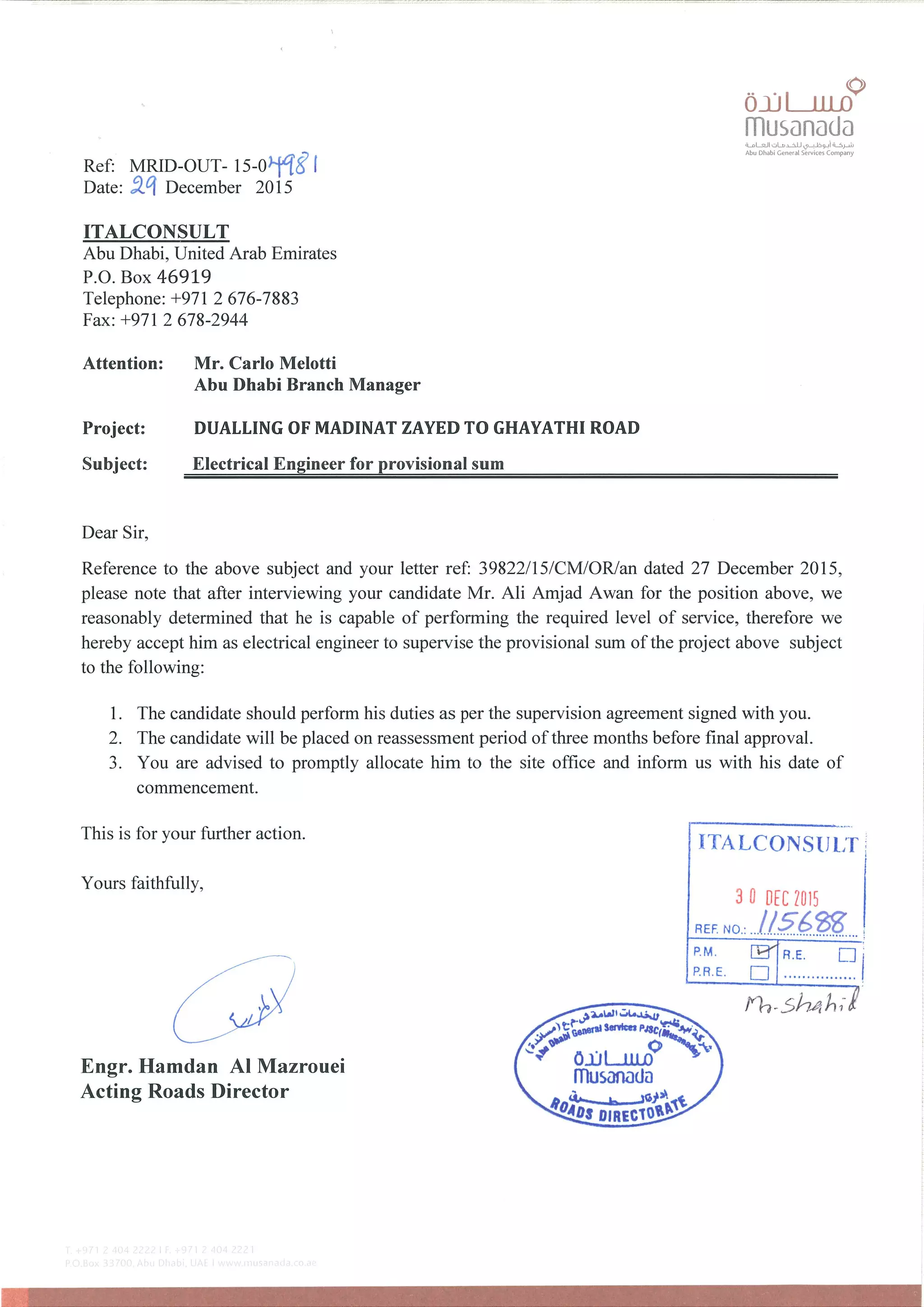 Ali Amjad Musnada Approval | PDF