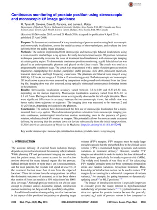 Stevens et al, Continuous monitoring of prostate position using stereoscopic and monoscopic kV ...