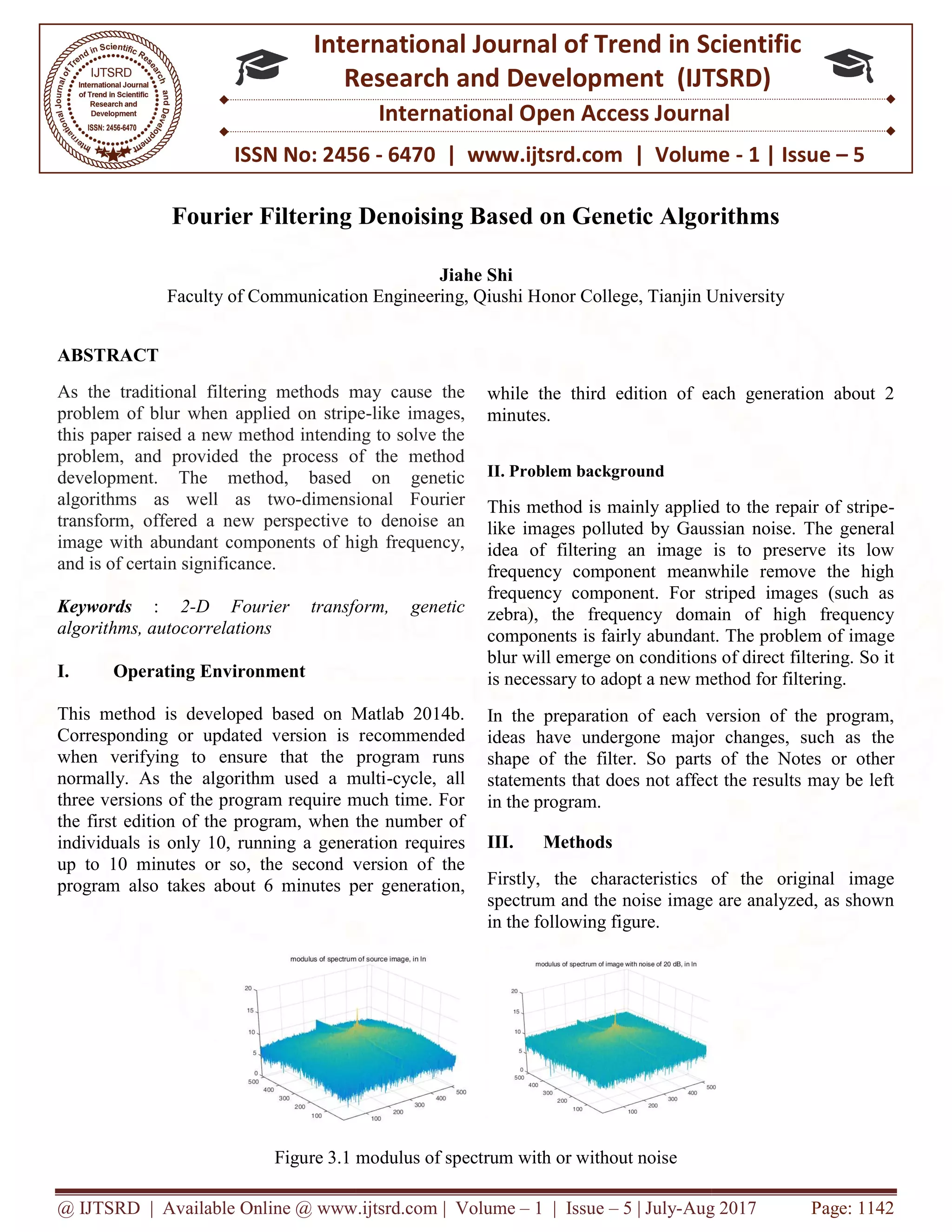 Fourier Filtering Denoising Based on Genetic Algorithms | PDF