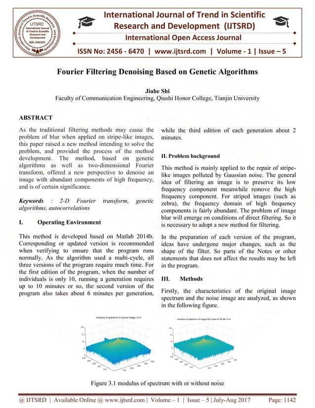 Fourier Filtering Denoising Based On Genetic Algorithms Pdf