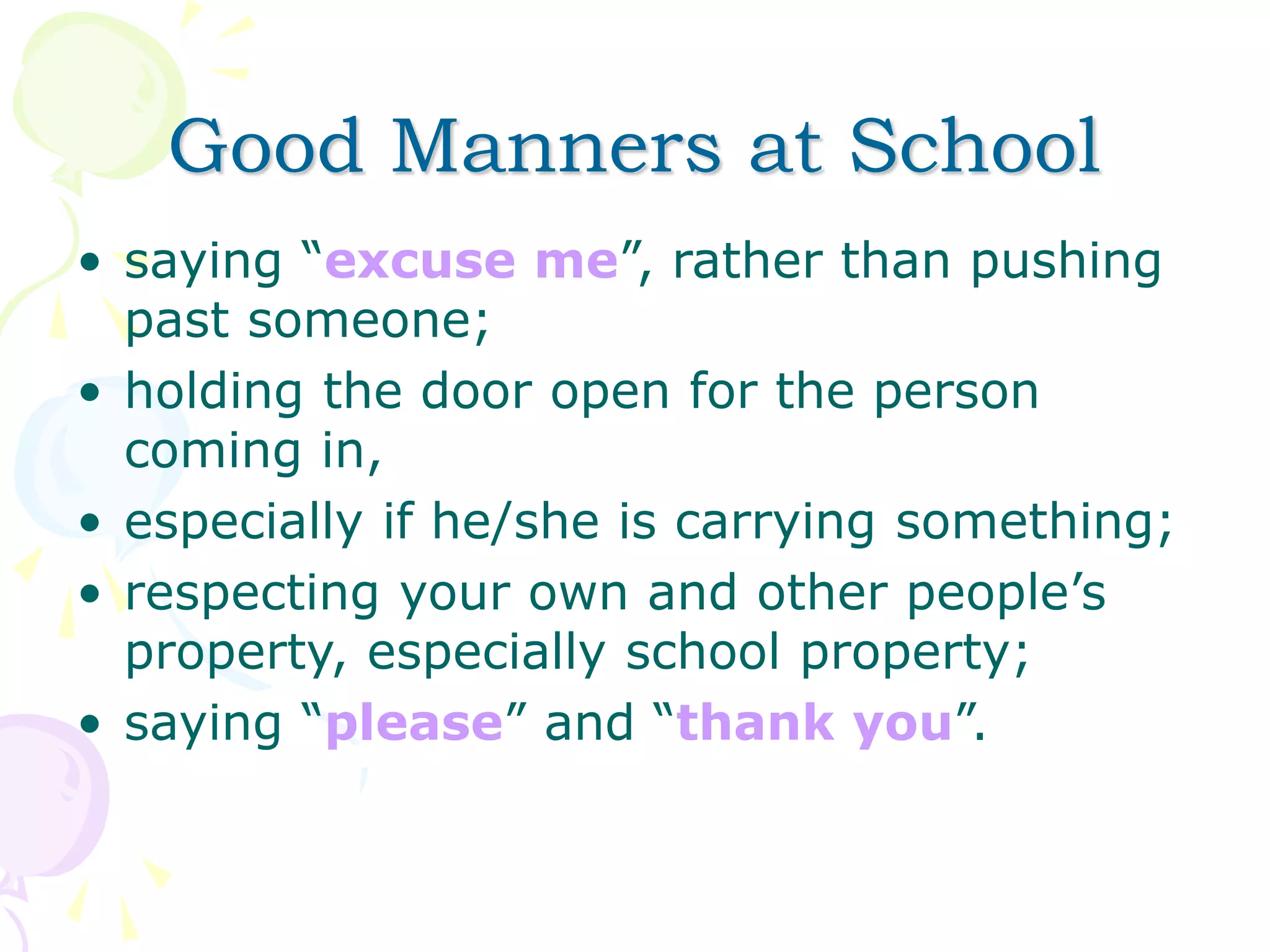 Good Manners at School | PPT
