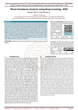 Movie Sentiment Analysis using Deep Learning RNN | PDF