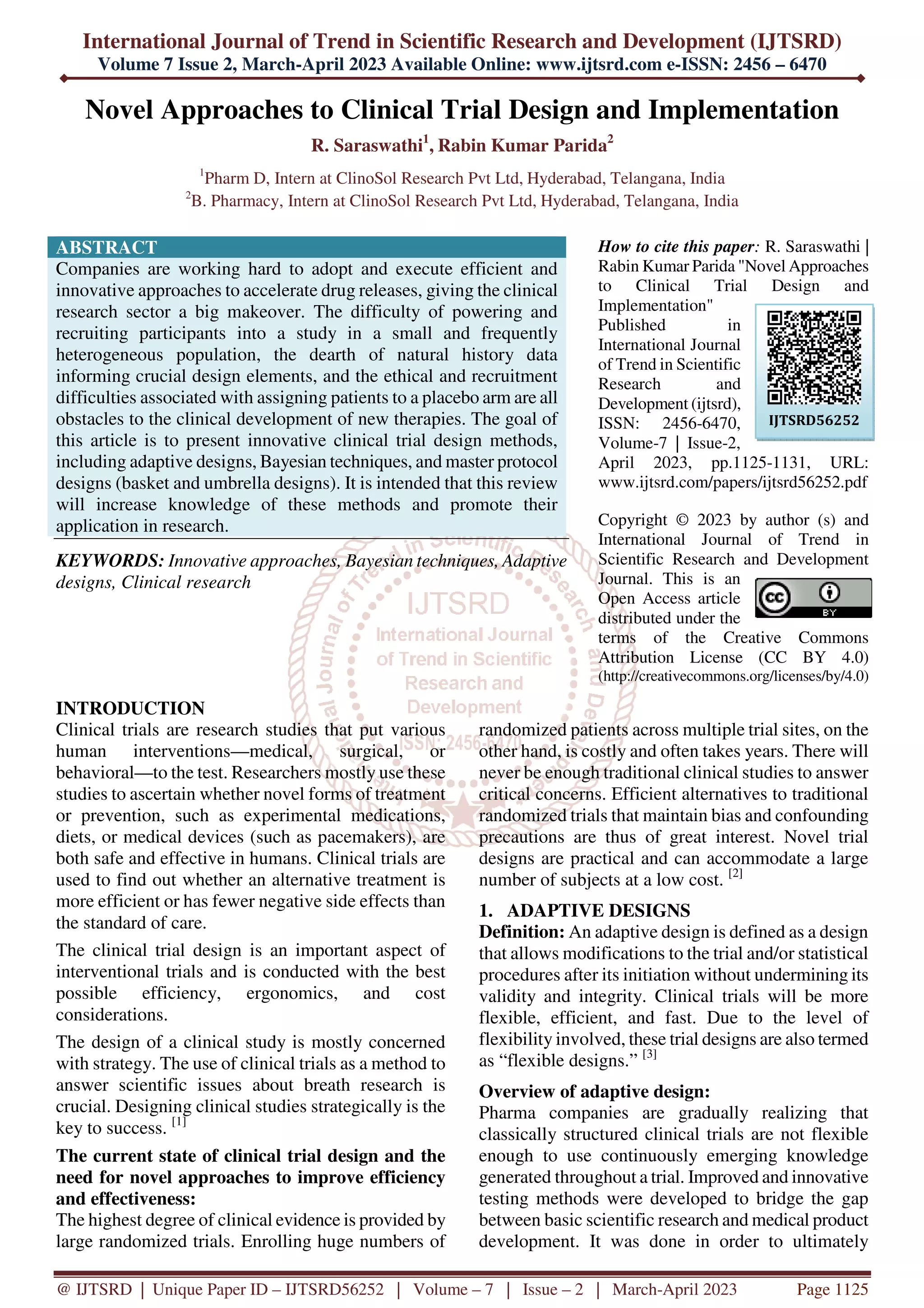 Novel Approaches to Clinical Trial Design and Implementation | PDF