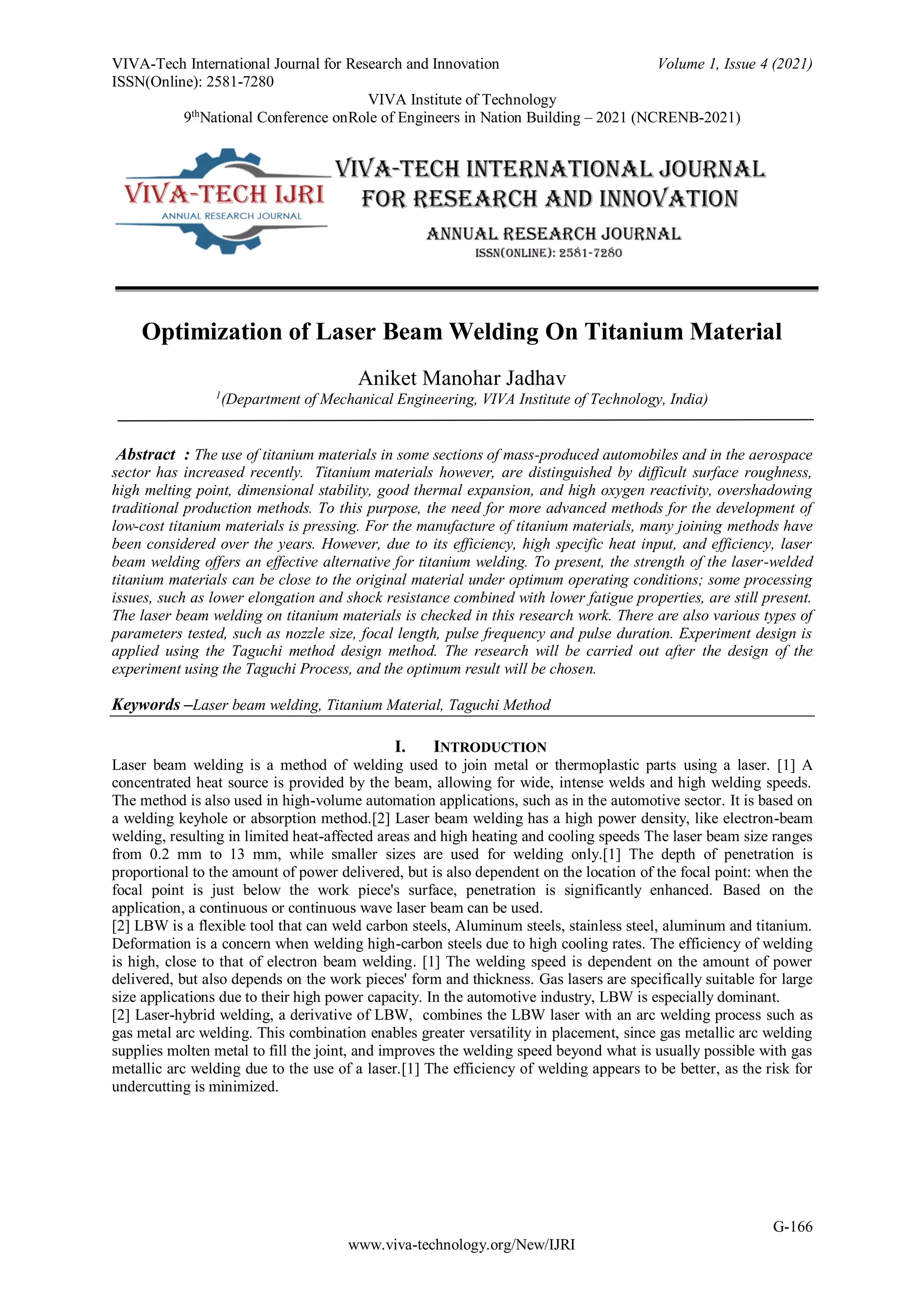 Optimization of Laser Beam Welding On Titanium Material | PDF