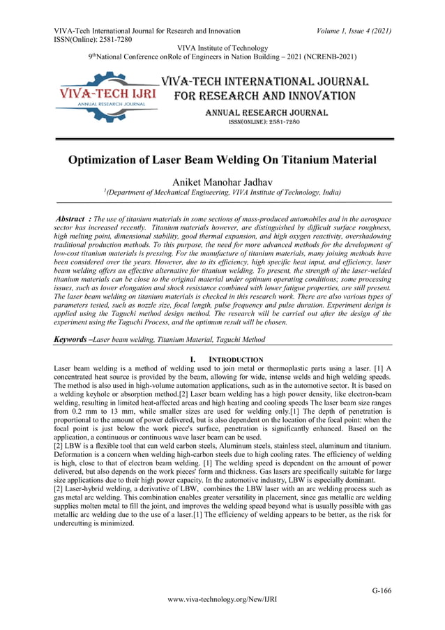Optimization of Laser Beam Welding On Titanium Material | PDF