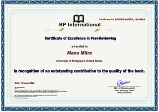 147. Reviewer Certificate in BP International | PDF