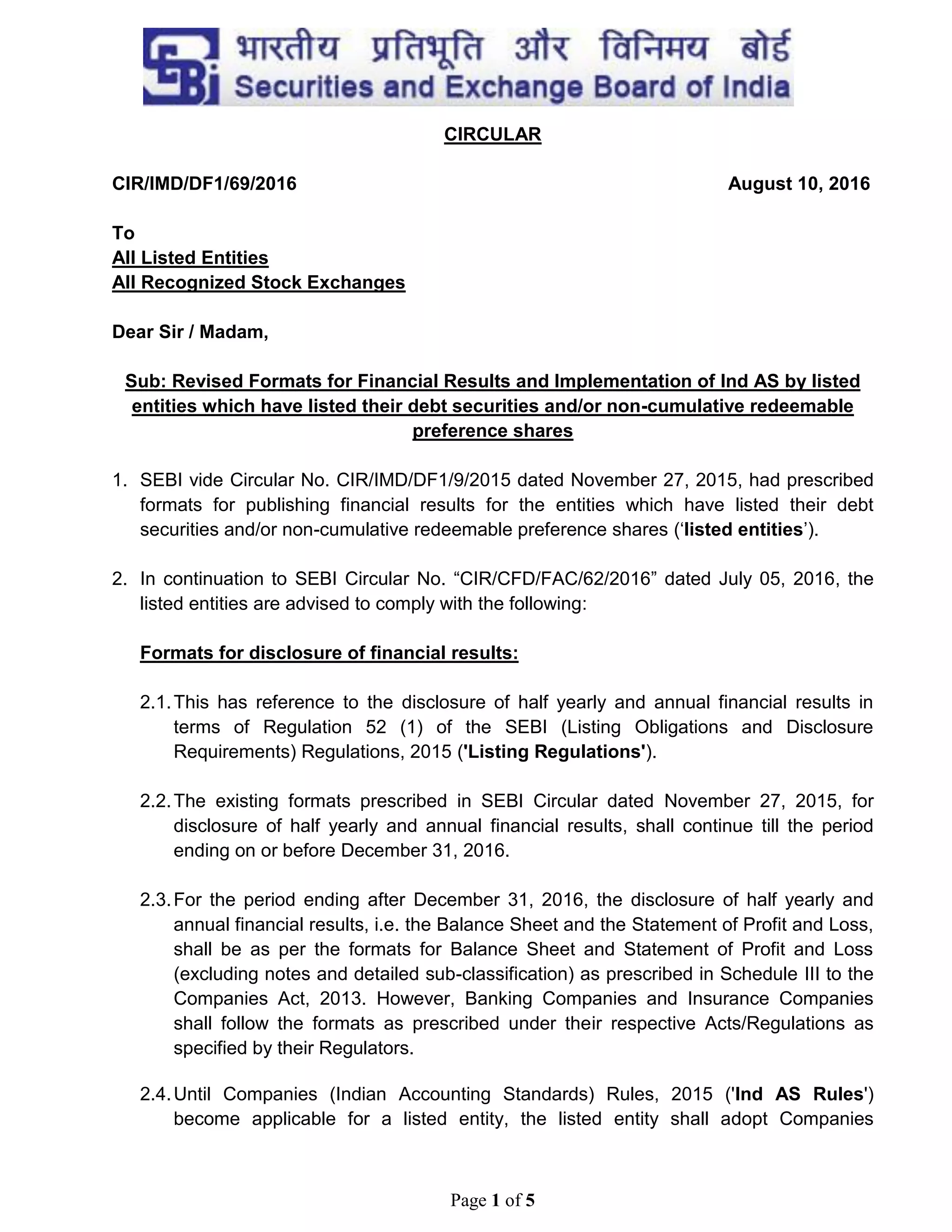 Revised Formats for Financial Results Sebi latest | PDF