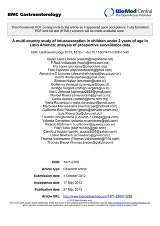 A multi-country study of intussusception in children under 2 years of ...