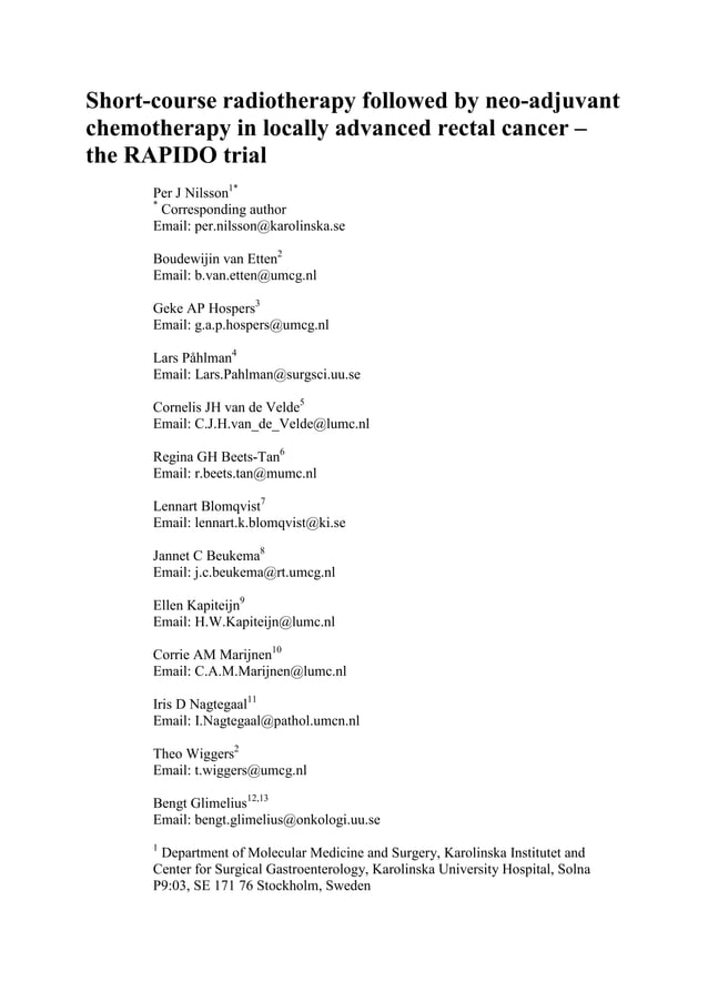 Short-course radiotherapy followed by neo-adjuvant chemotherapy in ...