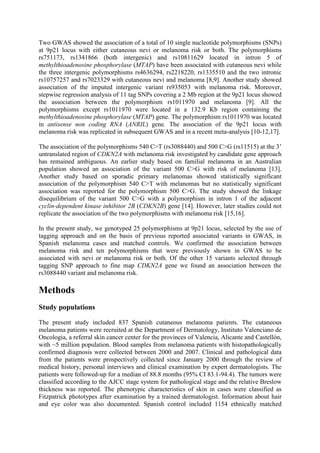 Variants at the 9p21 locus and melanoma risk | PDF | Skin and ...