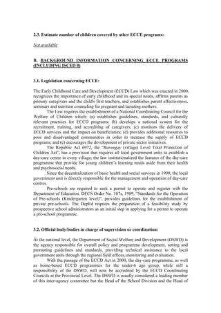 Philippines: Early Childhood Care and Education Programmes (ECCE) | PDF