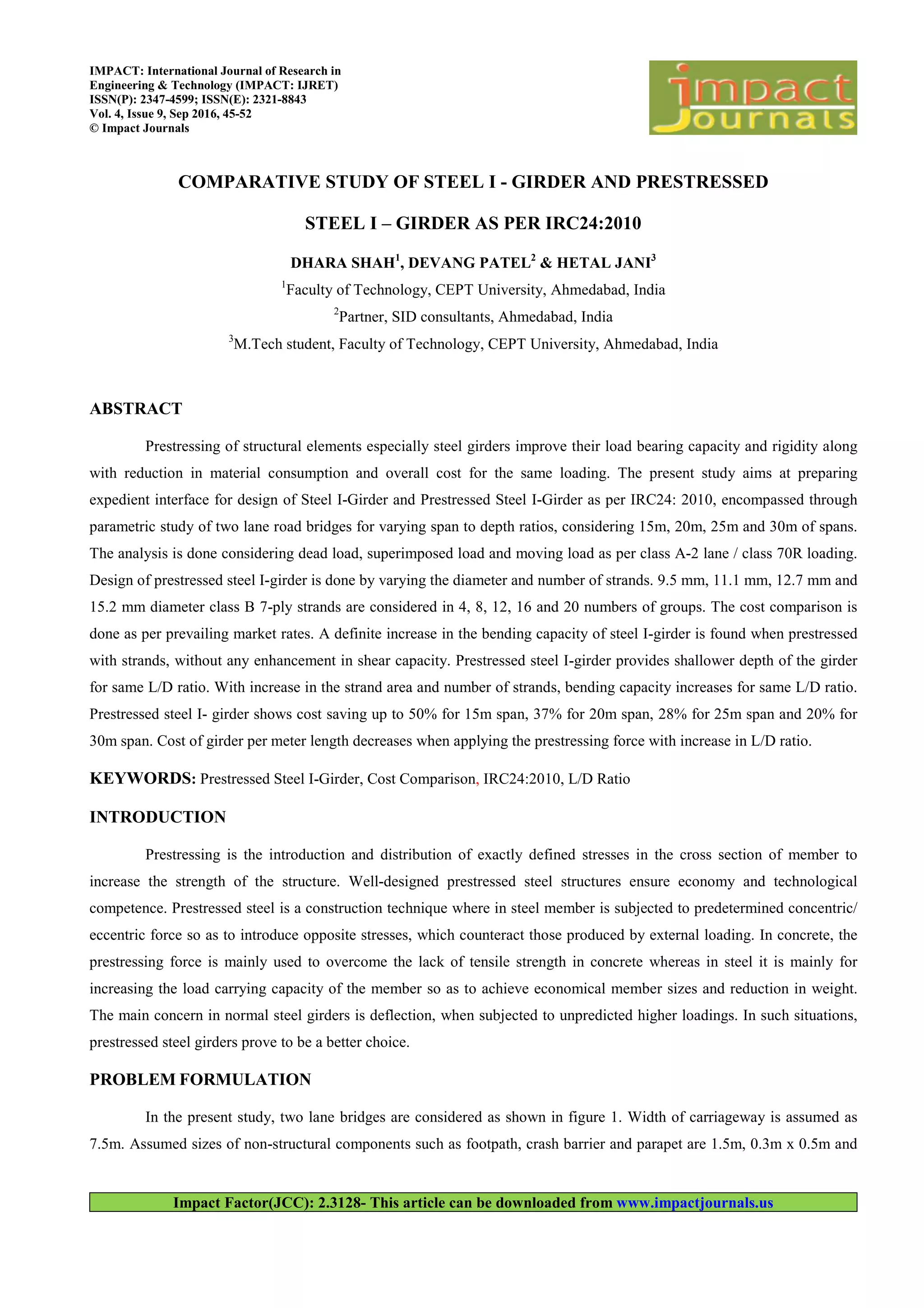 comparative study of steel I - girder and prestressed steel I - girder ...
