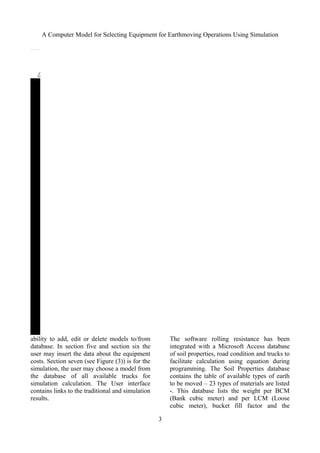 A Computer Model for Selecting Equipment for Earthmoving Operations Using Simulation paper | PDF