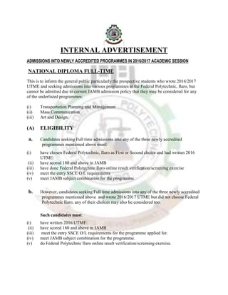 fed poly ilaro new courses 2016/2017 www.alluniversitynews.com