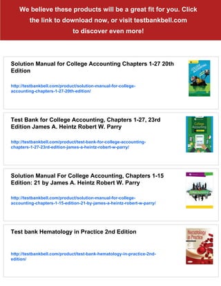 Solution Manual for College Accounting, Chapters 1-27, 23th by Heintz | PDF
