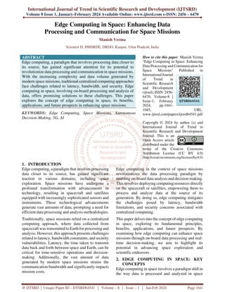 Edge Computing in Space Enhancing Data Processing and Communication for Space Missions | PDF