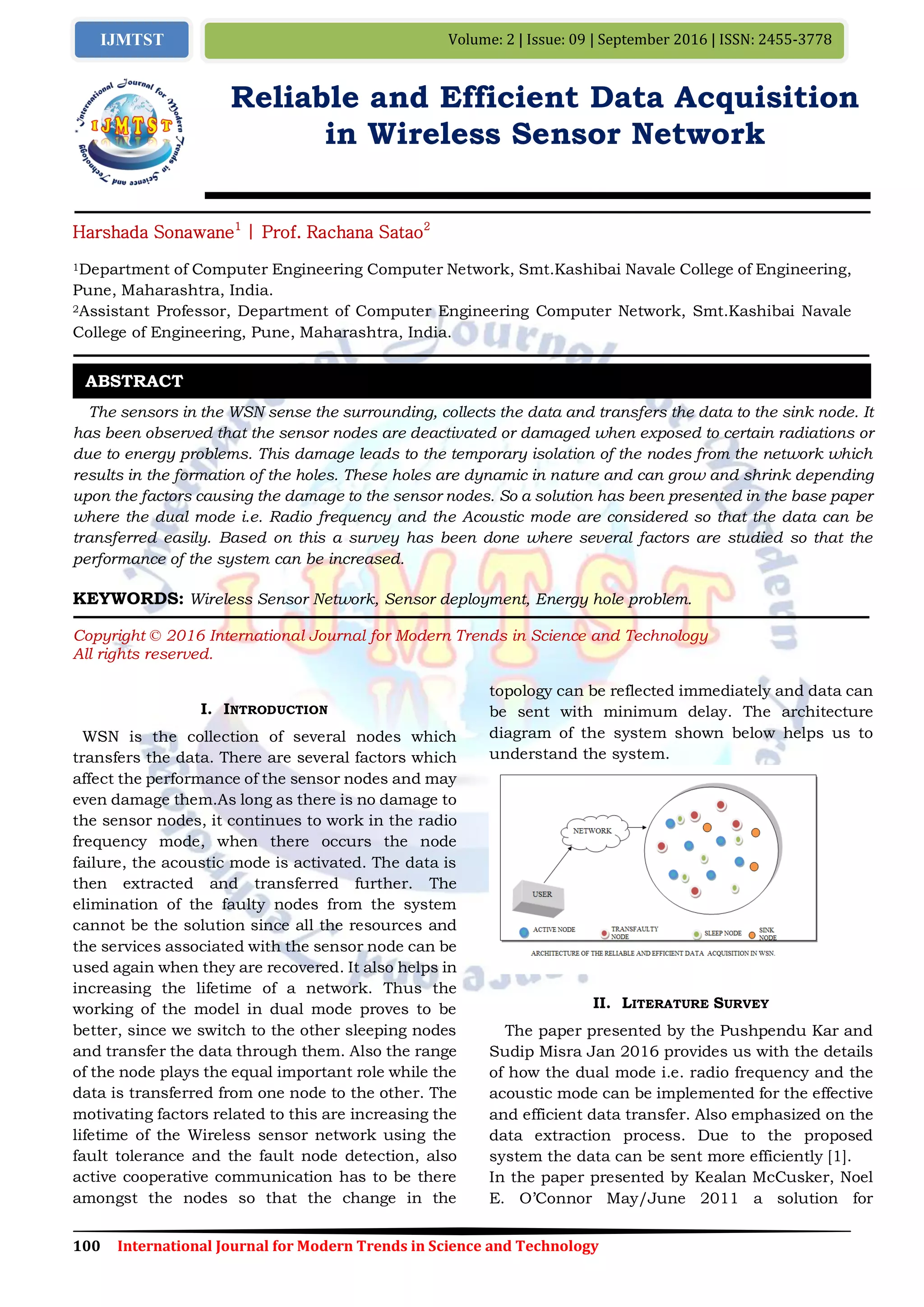 Reliable and Efficient Data Acquisition in Wireless Sensor Network | PDF