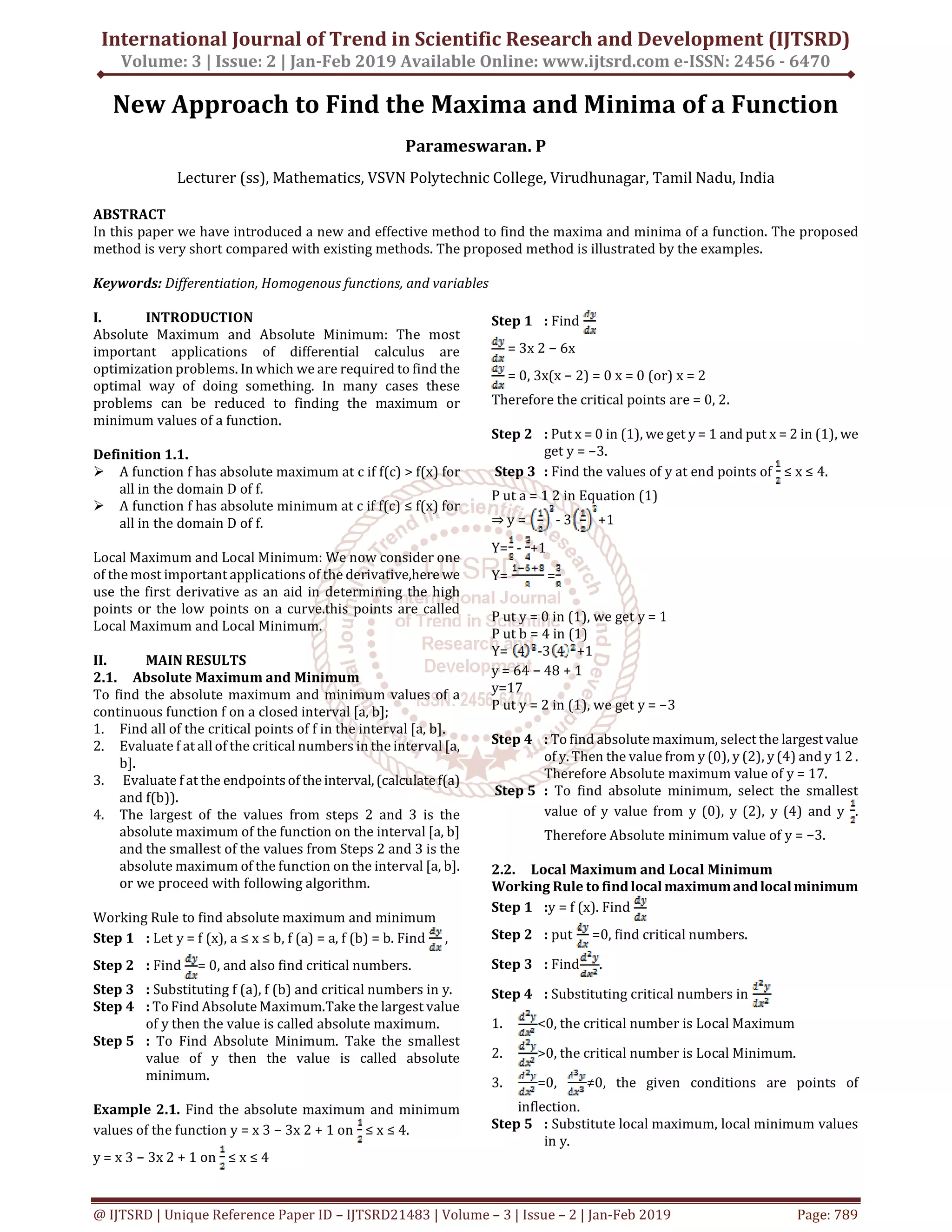 New Approach to Find the Maxima and Minima of a Function | PDF
