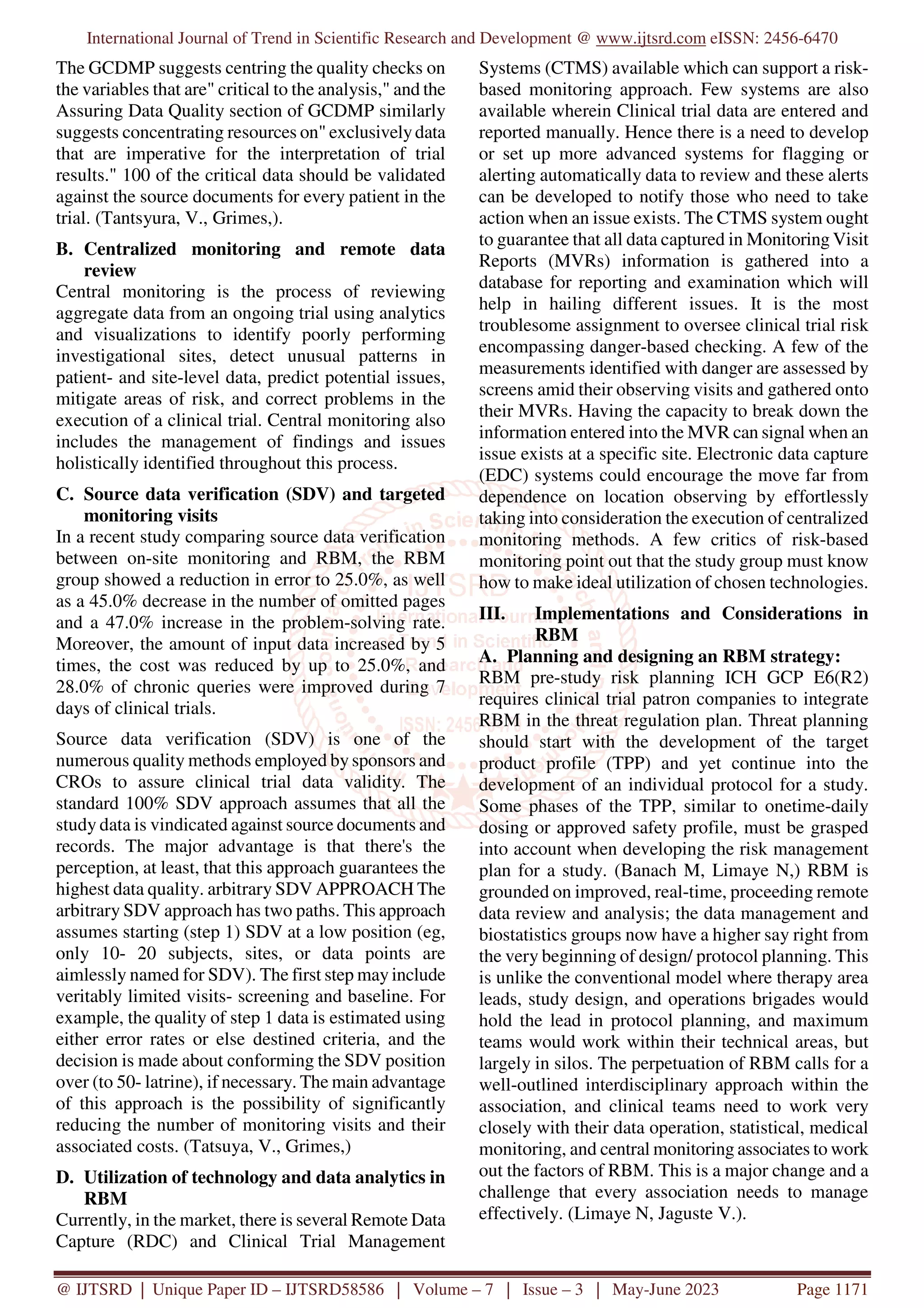 Overview of Risk Based Monitoring in Clinical Trial Processes | PDF
