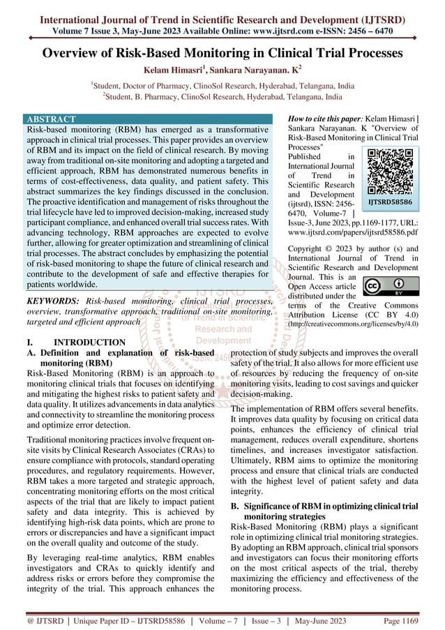 Overview of Risk Based Monitoring in Clinical Trial Processes | PDF