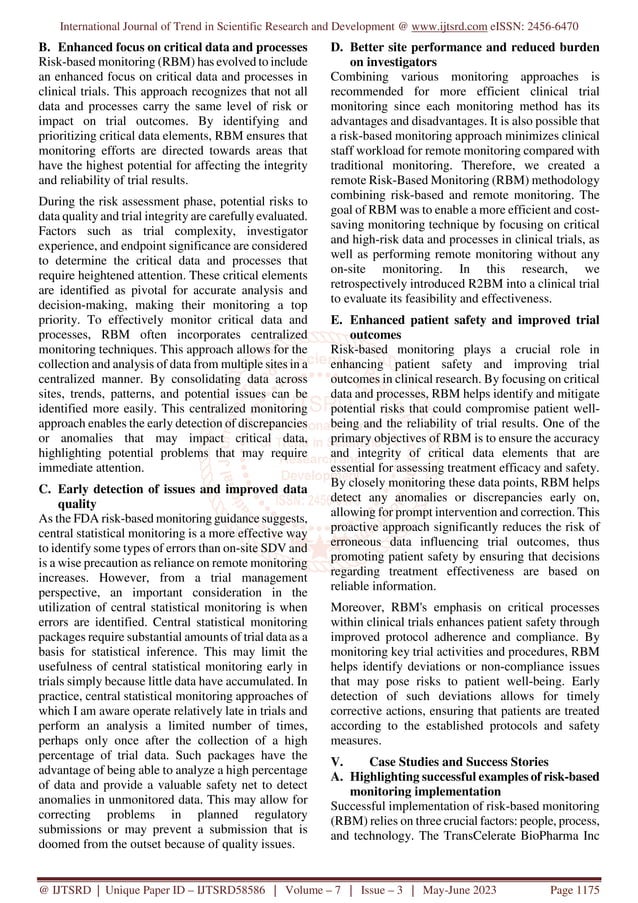 Overview of Risk Based Monitoring in Clinical Trial Processes | PDF