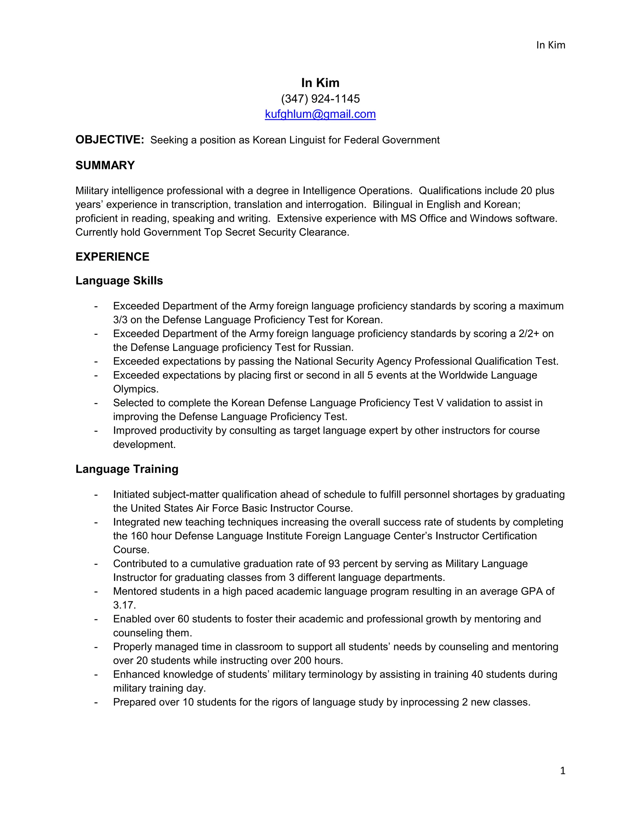 Resume Linguist | PDF