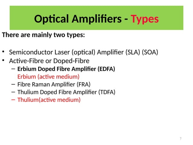 Optical Amplifiers and WDM - Optical Communication | PPT