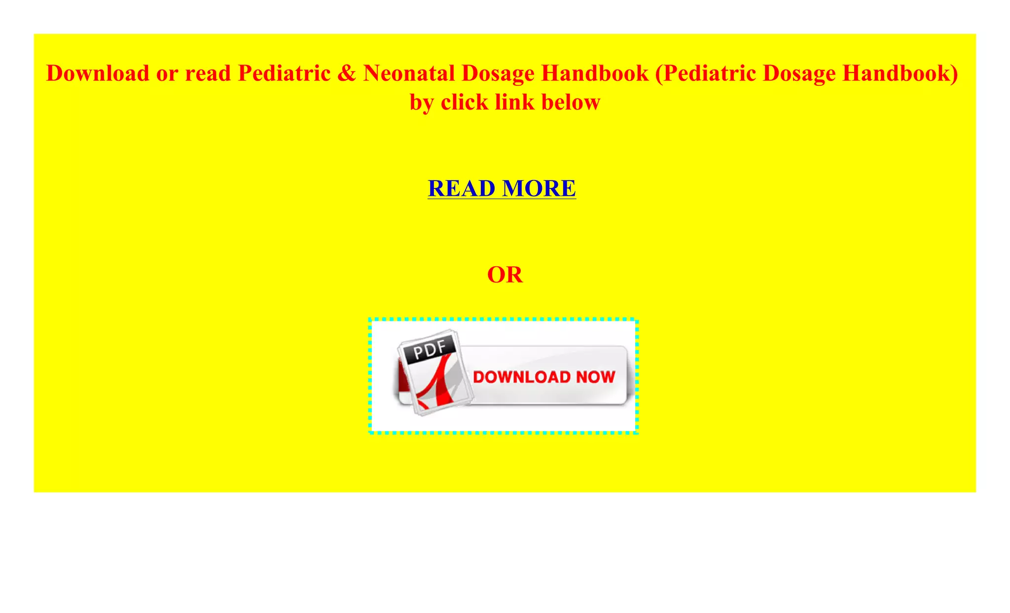 Pediatric Neonatal Dosage Handbook Pediatric Dosage Handbook 2018