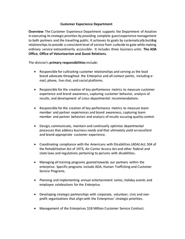 Customer Experience Roles and Responsibilities | DOCX