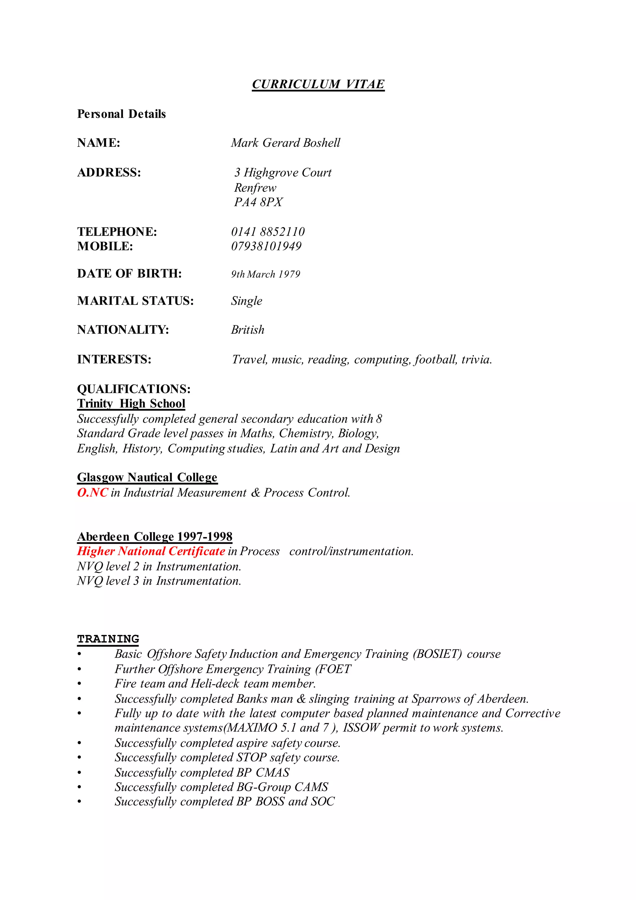 MarkBoshellCV 2015(new) | DOCX