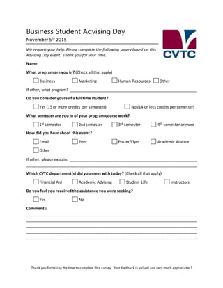 Advising Day Survey | DOCX