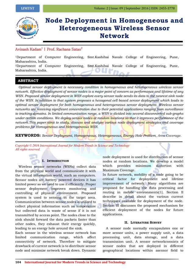Node Deployment In Homogeneous And Heterogeneous Wireless Sensor Network Pdf