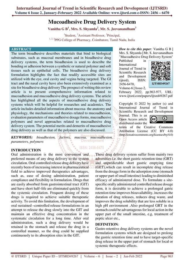 Mucoadhesive Drug Delivery System | PDF