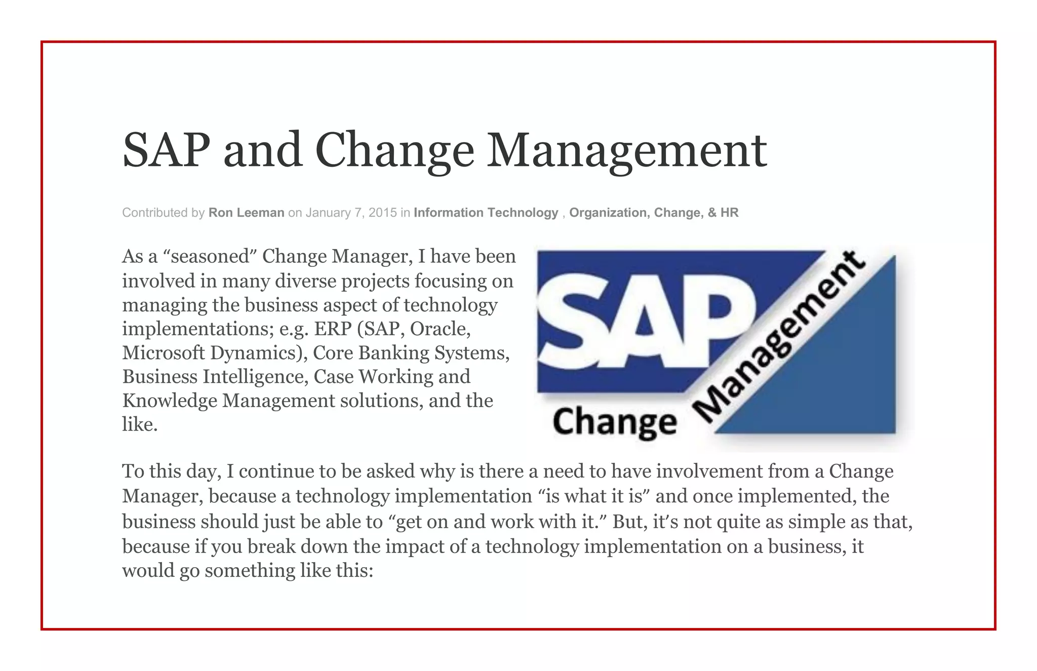 SAP and Change Management | PDF