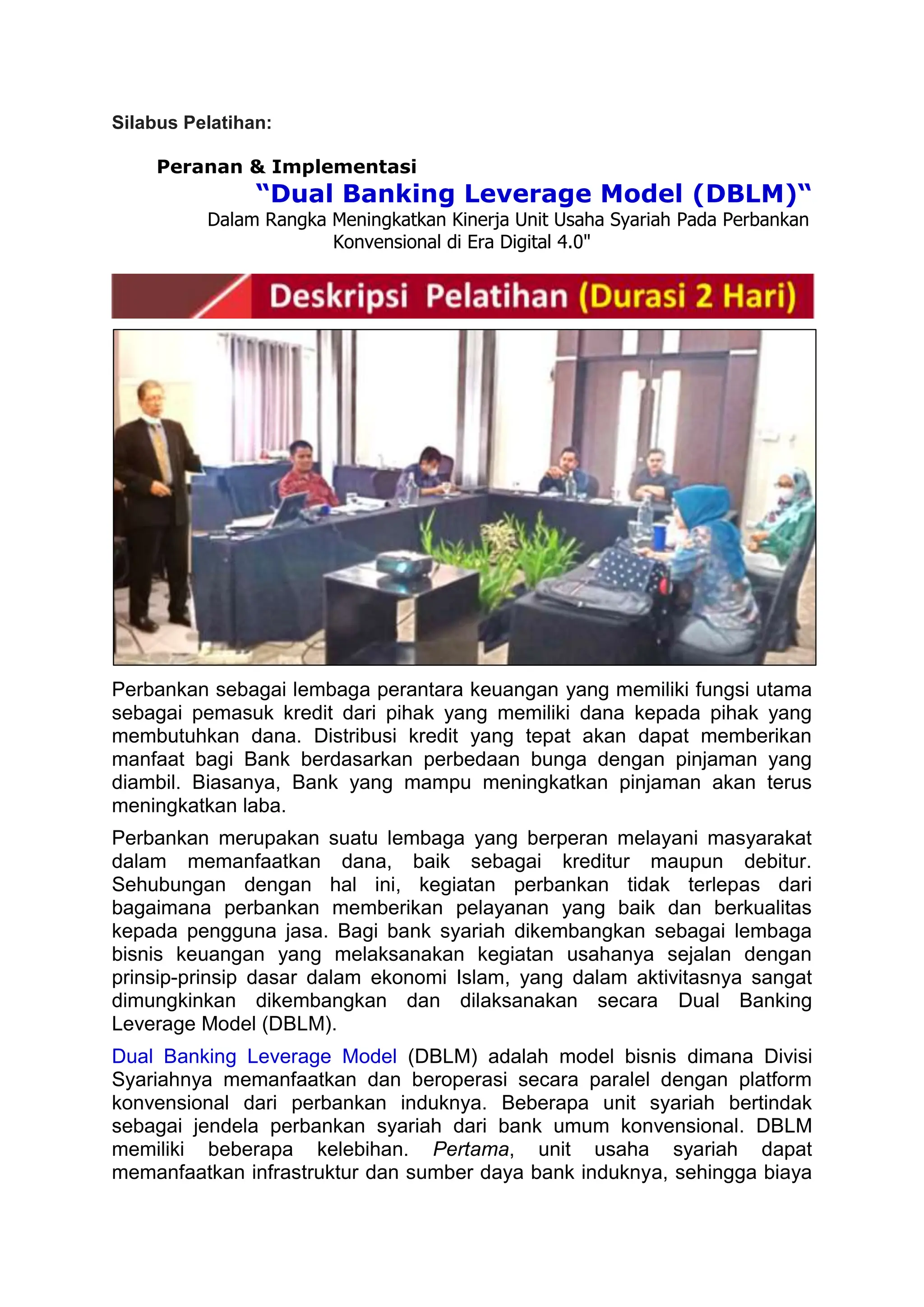 Silabus Pelatihan _Peranan dan Implementasi "Dual Banking Leverage ...