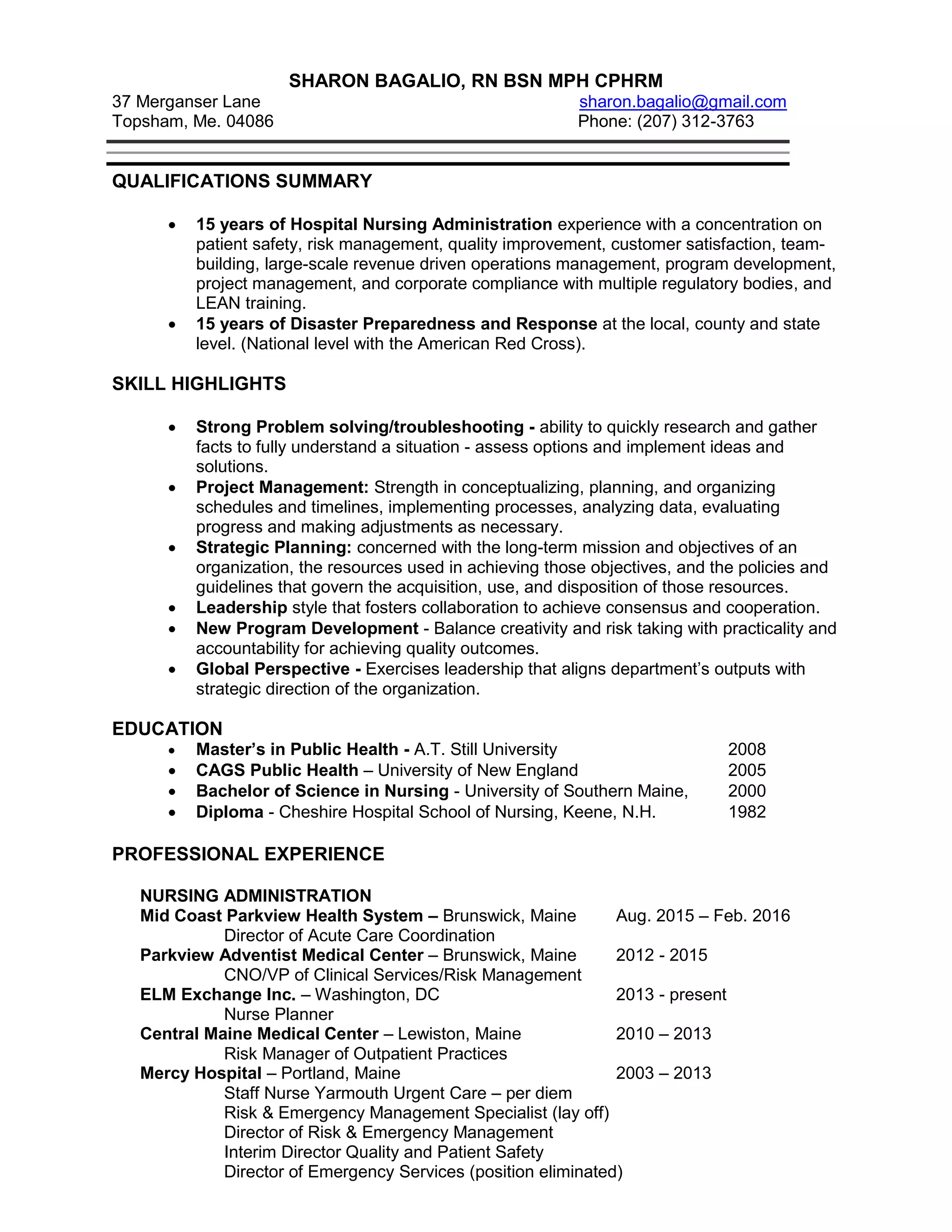 SHARON BAGALIO Resume - current | PDF