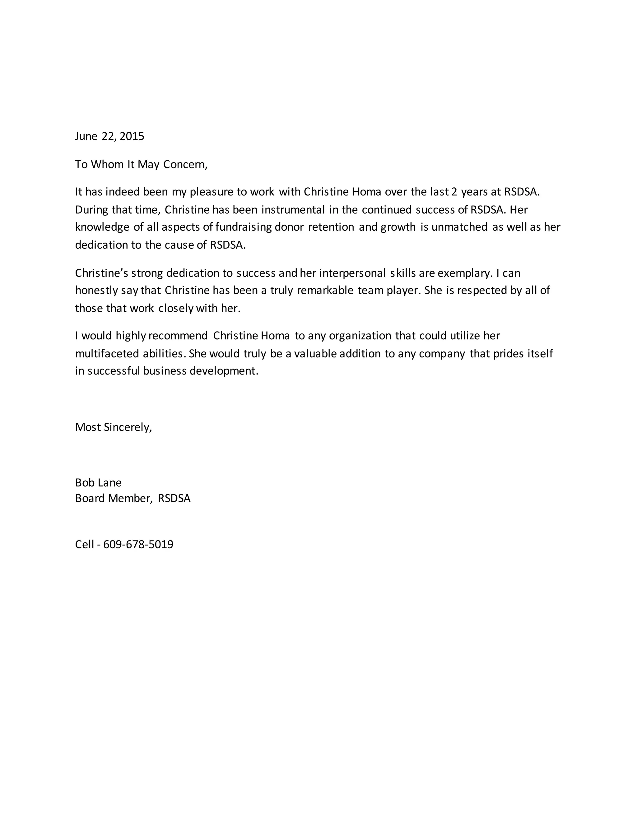 Christine Homa Ref Letter | PDF