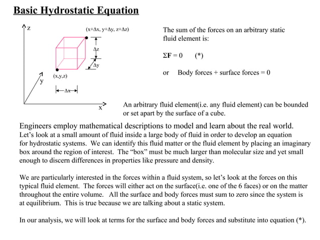 Basic Hydrostatic Equations for Fluid Mechanics | PPT