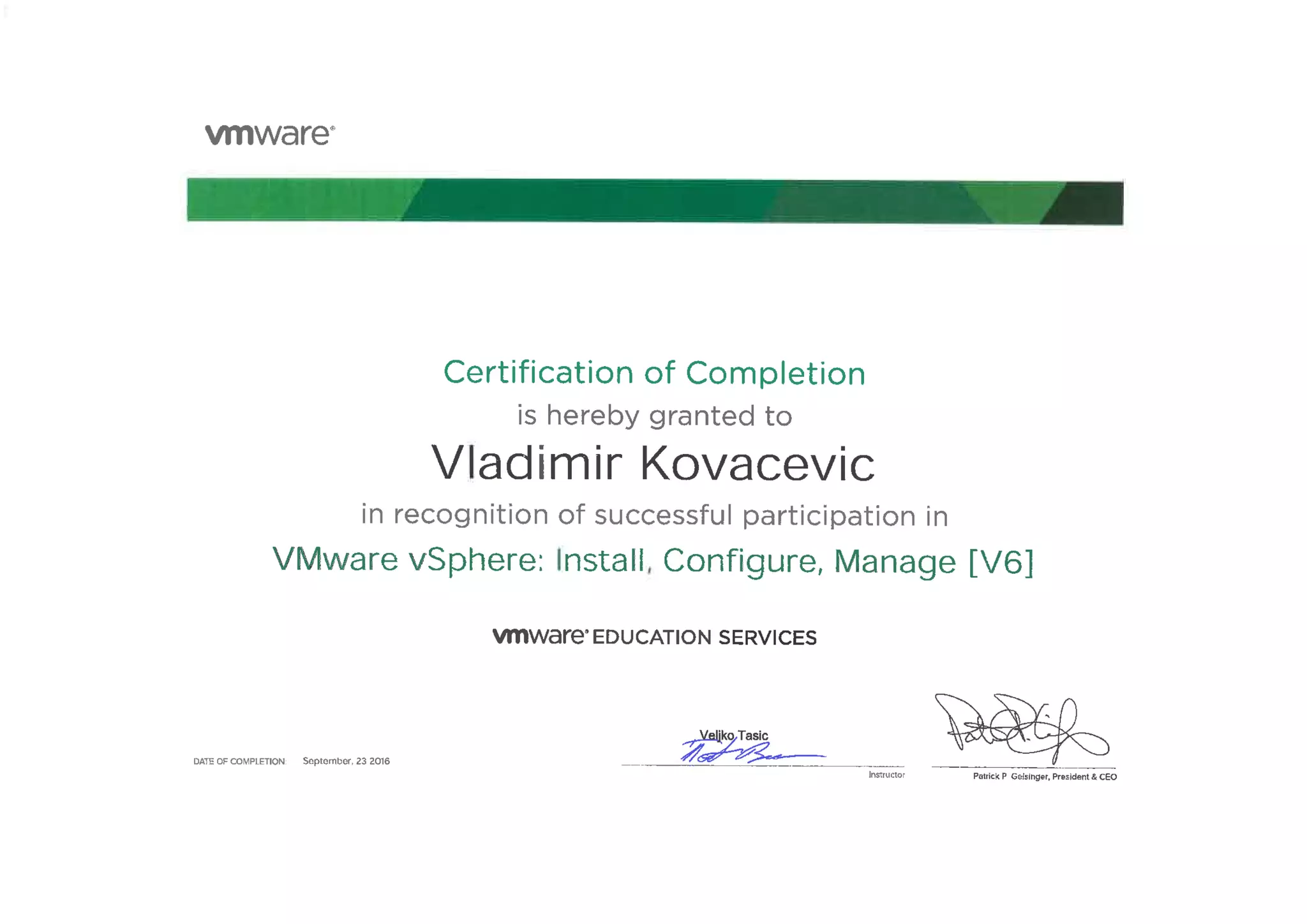VMWare Certification Completion | PDF