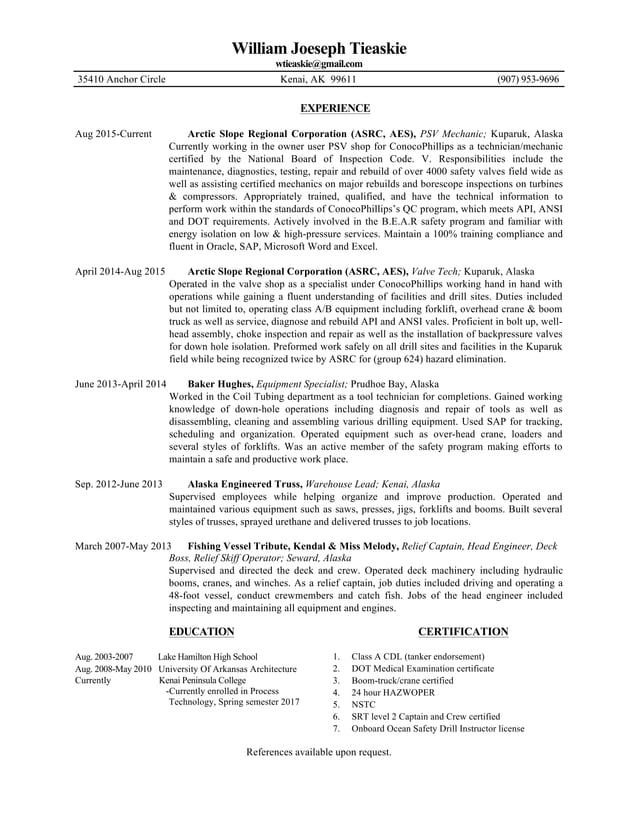 William Tieaskie Resume 2016 | PDF