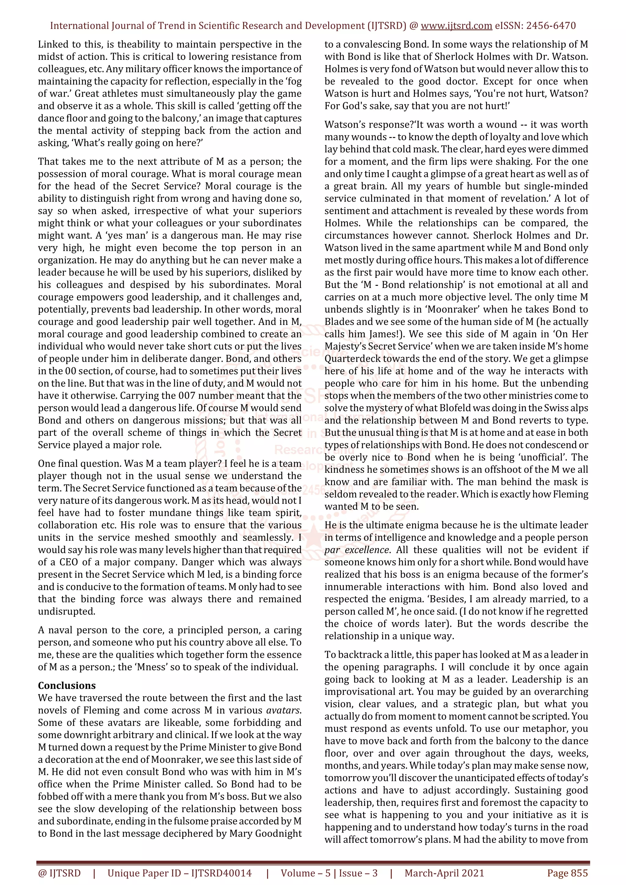 Ian Fleming’s Sir Miles Messervy, the Ultimate Leadership Enigma | PDF