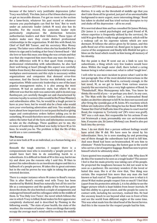 Ian Fleming’s Sir Miles Messervy, the Ultimate Leadership Enigma | PDF