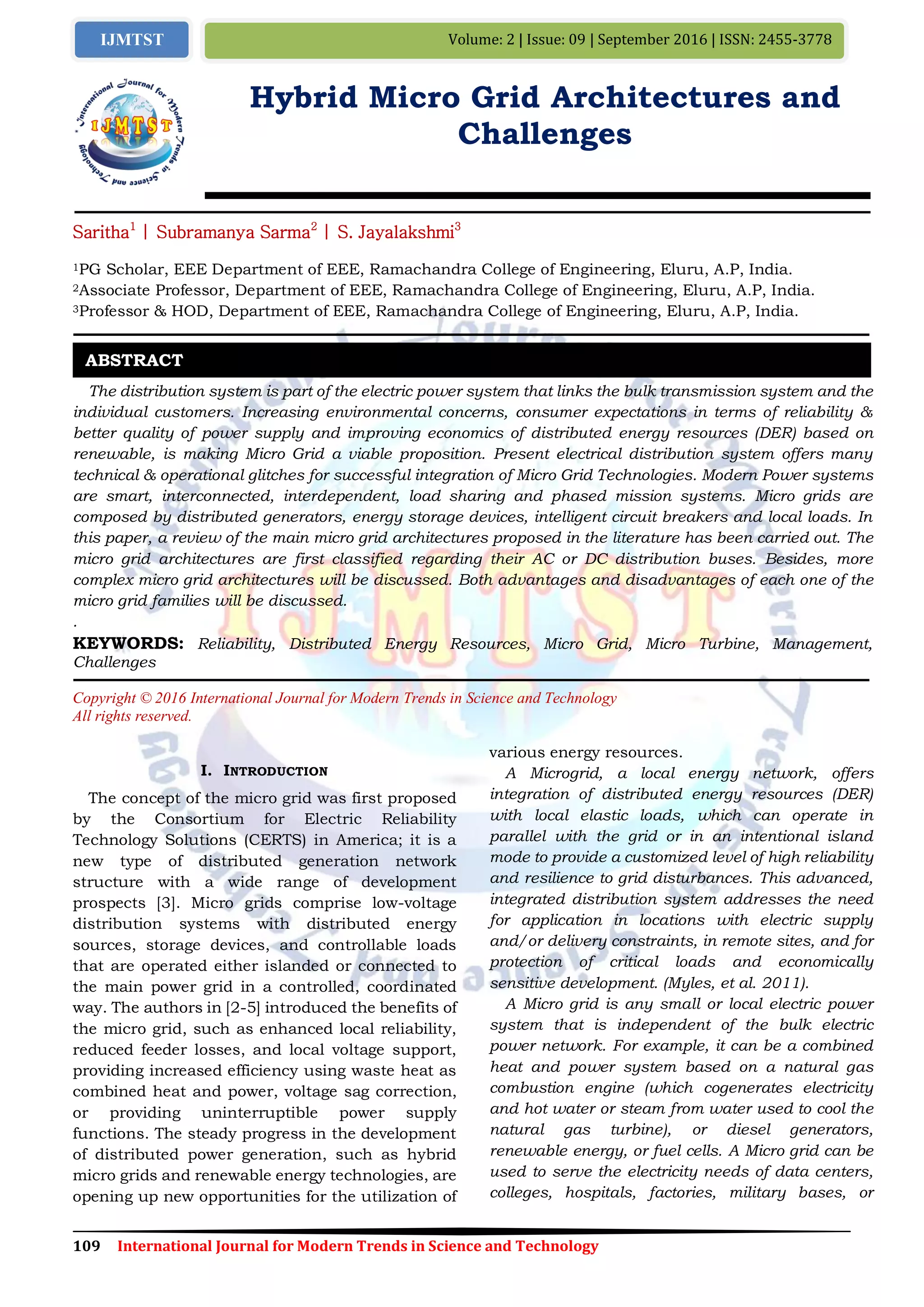Hybrid Micro Grid Architectures and Challenges | PDF