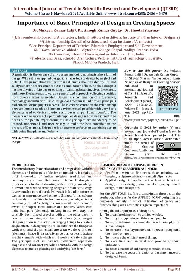 Importance of Basic Principles of Design in Creating Spaces | PDF