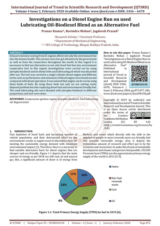 Investigations on a Diesel Engine Run on used Lubricating Oil Biodiesel Blend as an Alternative ...