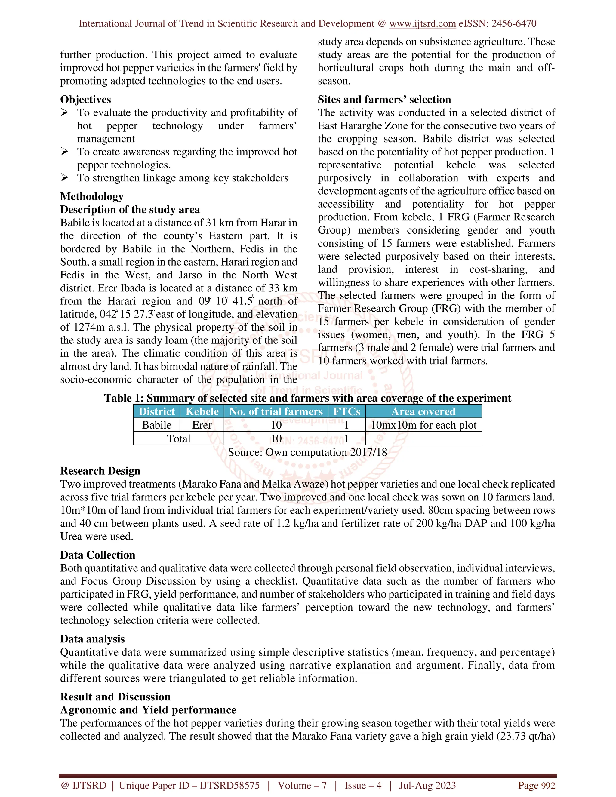 Pre Extension Demonstration and Evaluation of Improved Hot Pepper ...