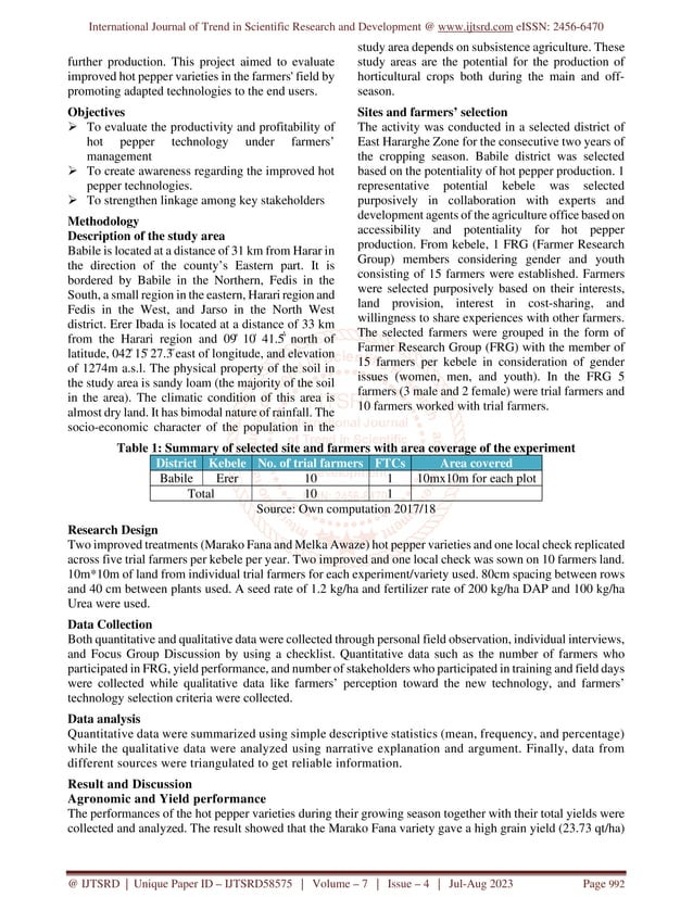 Pre Extension Demonstration and Evaluation of Improved Hot Pepper Technology in Babile District ...